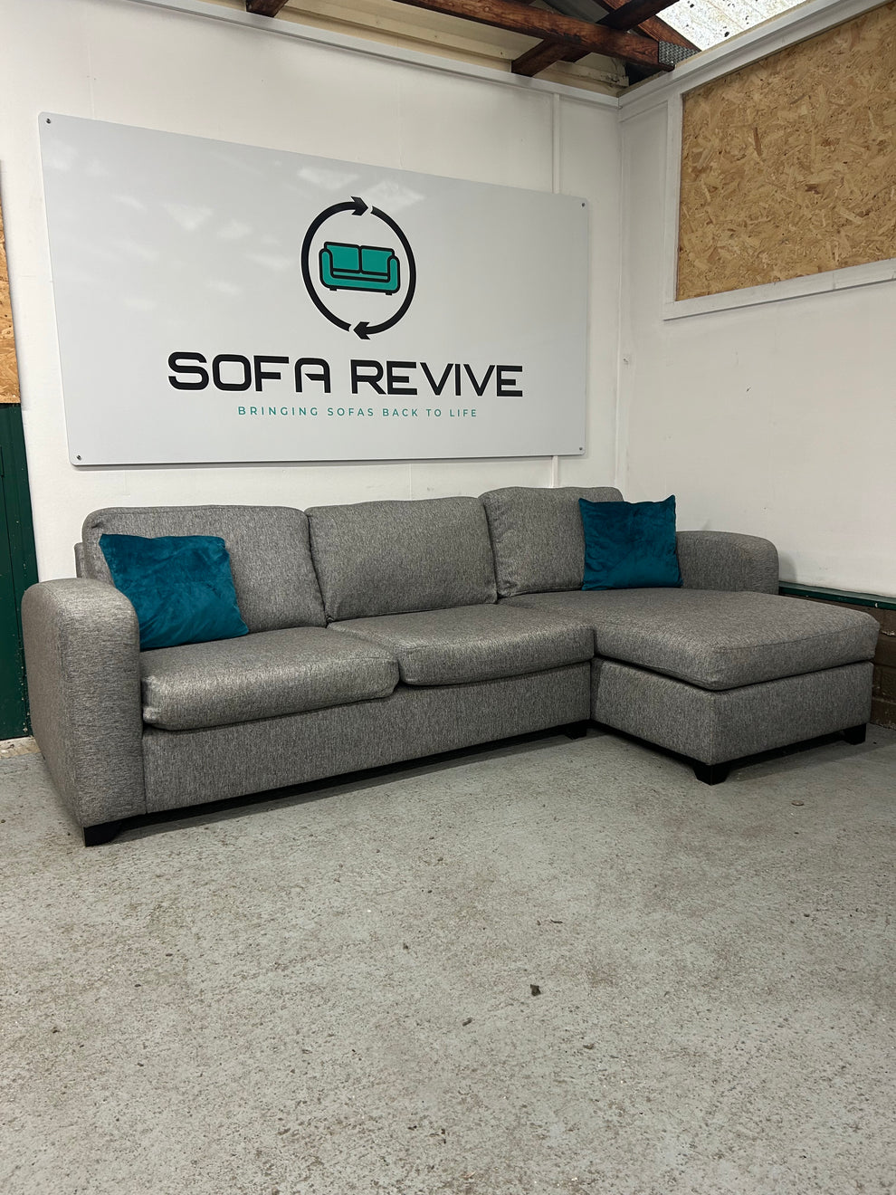 Grey DFS LAYLA right hand chaise sofa – Bristol Sofa Revive